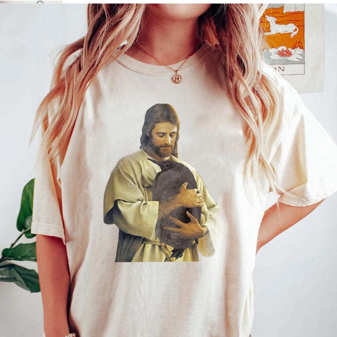Cute Jesus Holding the Pesto Penguin Png, Pesto Funny Meme Png, Baby ...