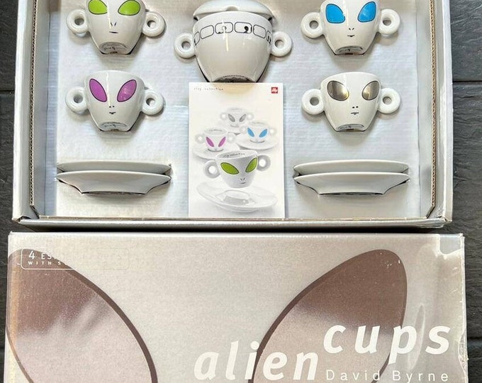 Set 4 Signed Illy Art Collection Espresso Cup Set With Sugar Bowl
