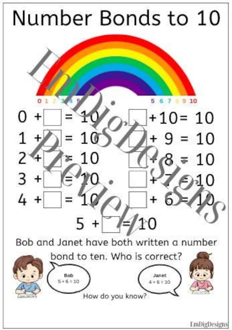 Number Bonds to Ten Worksheet Teacher Made - Etsy