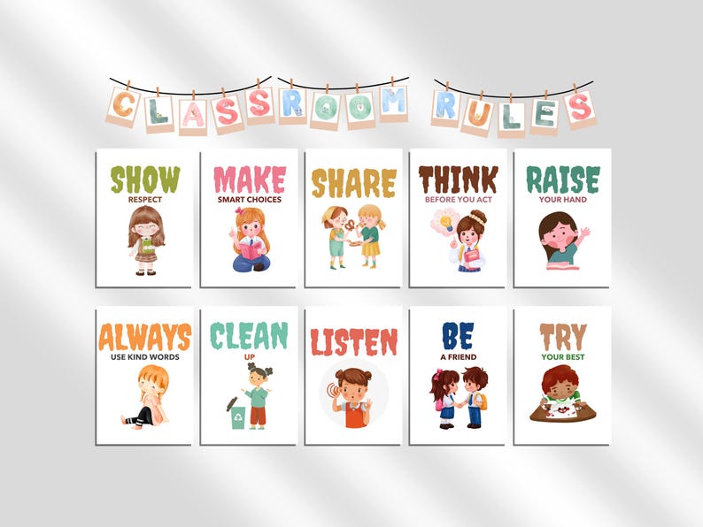 Classroom Decor Room Posters Aesthetic Wall Art Prints, Classroom Rules ...