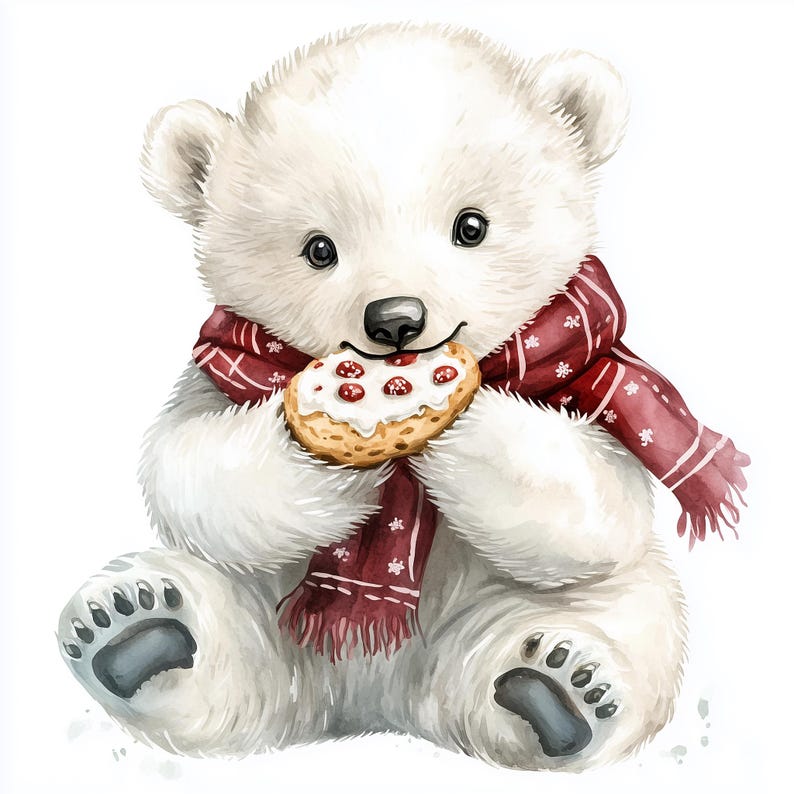 Bundle of 16 Christmas Cliparts - Cute Polar Bear - Watercolor Style ...