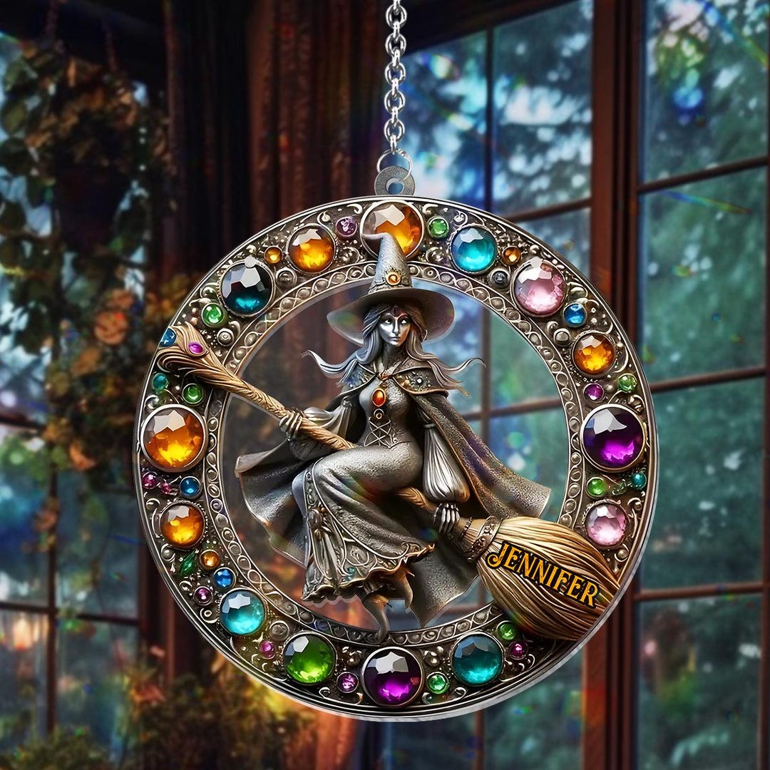 Personalized Crystal Witch Window Suncatcher Ornament, Halloween 3D ...