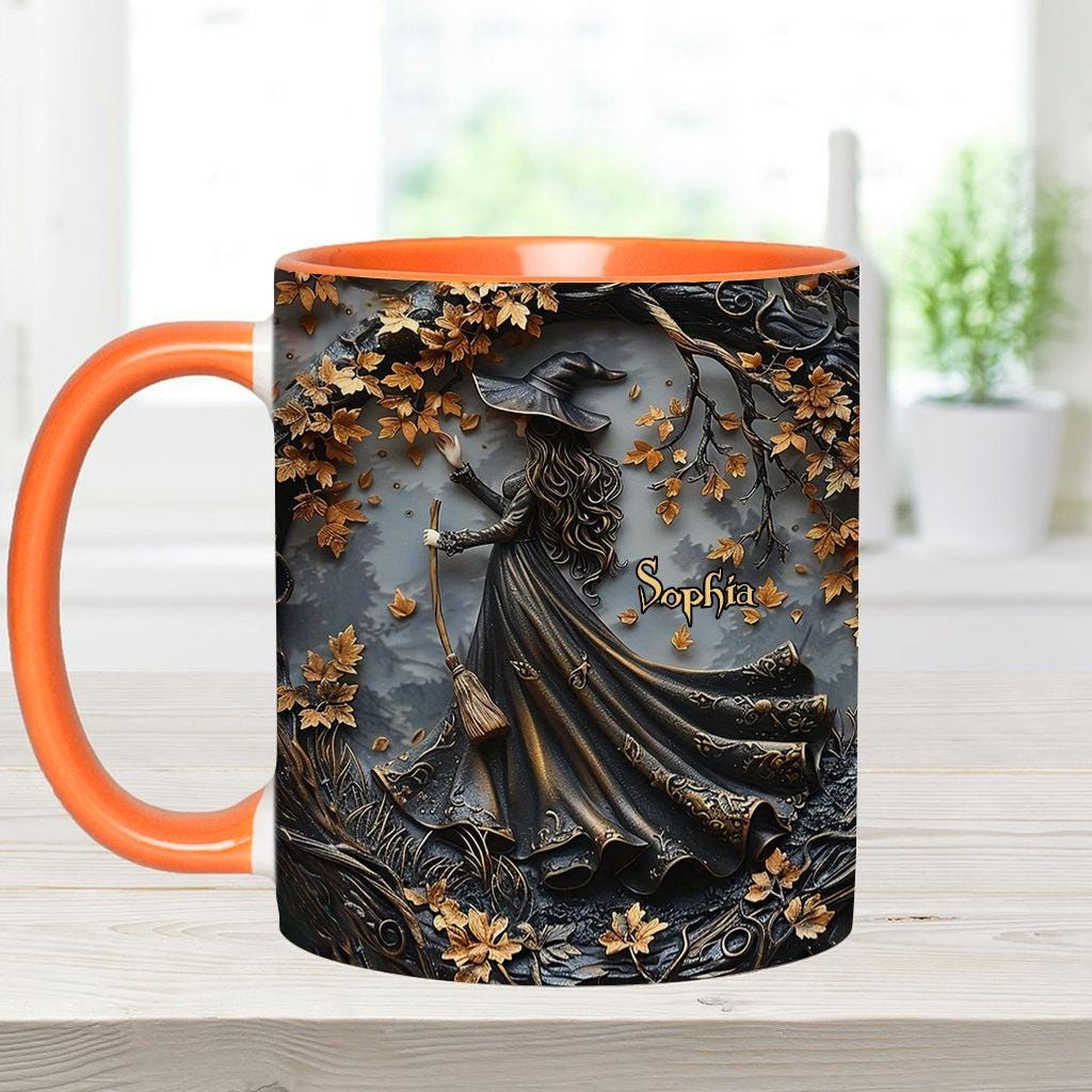 3d Black Witch Accent Mug, Custom Name Halloween Witch Mug, Witch Broom ...