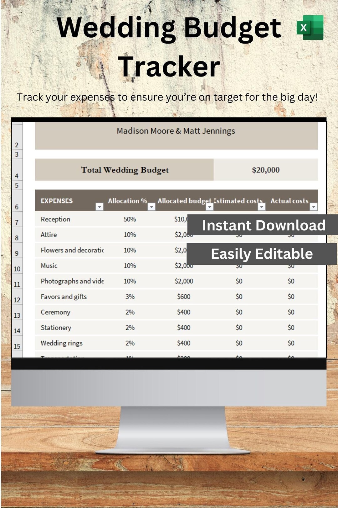 Wedding Budget Tracker | Wedding Budget Template | Excel Wedding ...