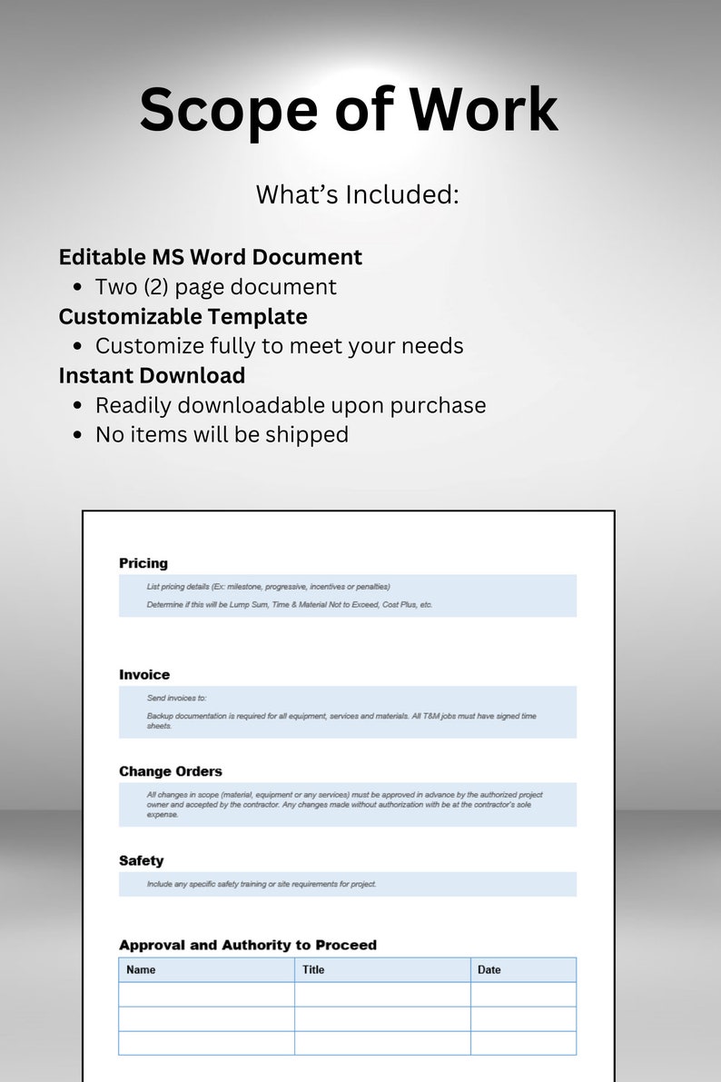 Scope of Work Template |SOW Template | Statement of Work | Project ...