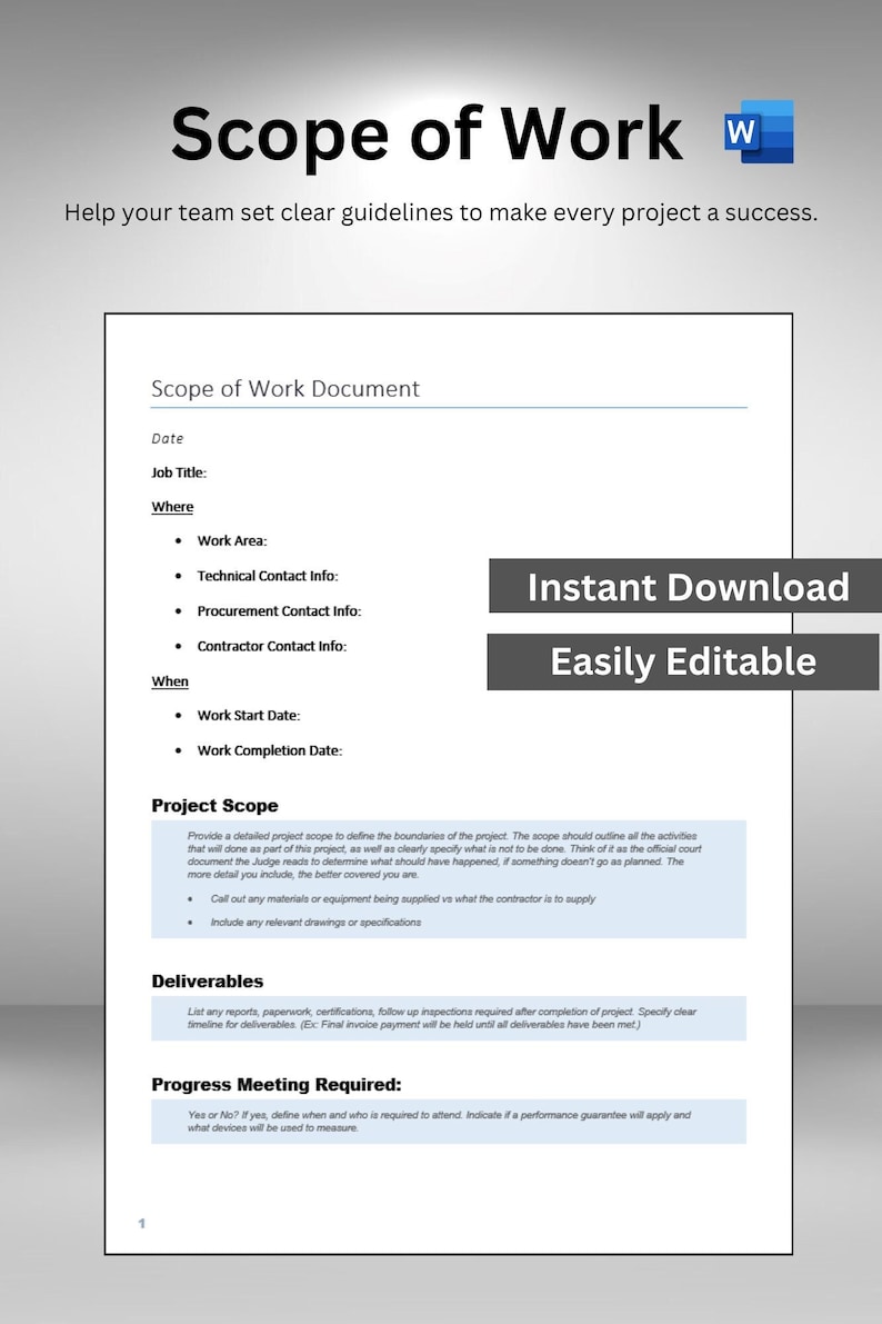 Scope of Work Template |SOW Template | Statement of Work | Project ...