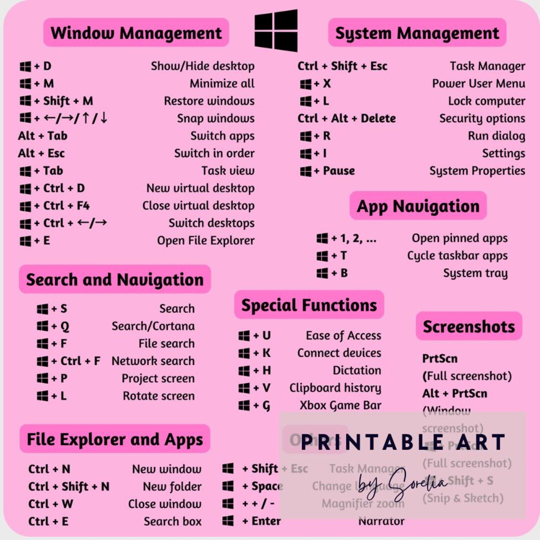 Pink Windows Keyboard Shortcuts, Office and School Supplies, Tech and ...