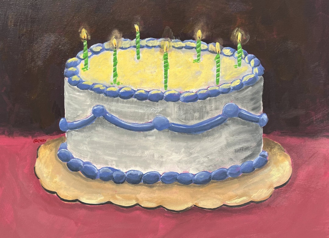 Birthday Cake Art Print, Food Painting, Cute Gift - Etsy