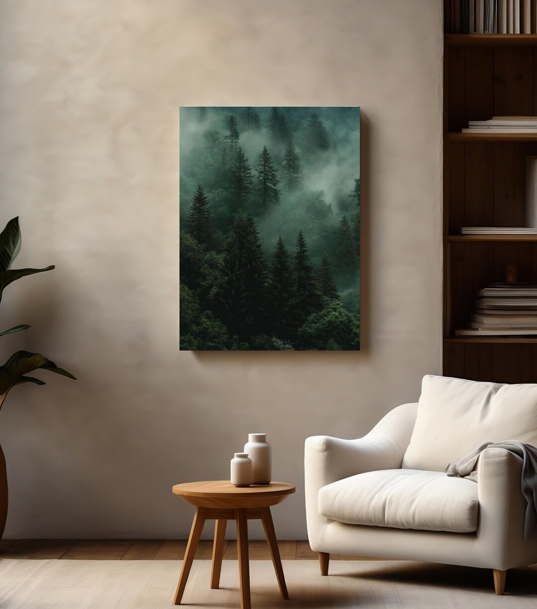 Woodland Evergreen Tree Scene Art Print the Serene and Calming Vibes ...