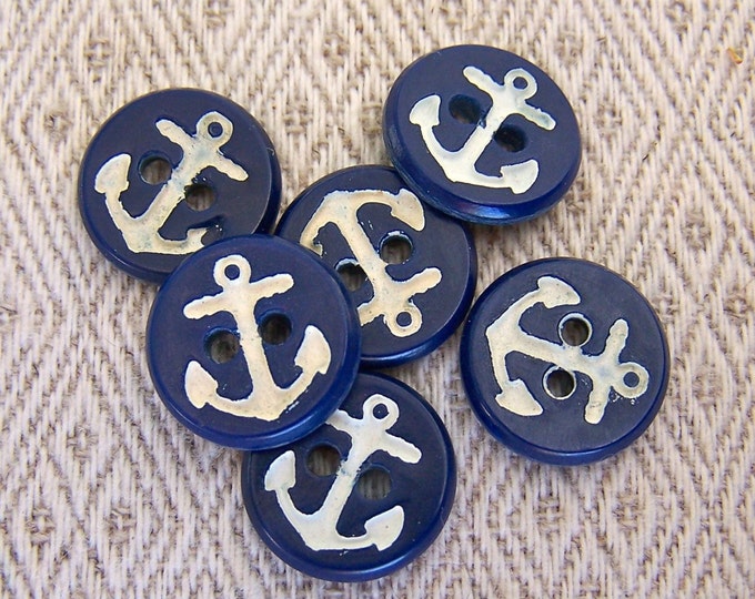 Mini Vintage Buttons Navy Blue Anchors Pea Coat 1/2 X6 - Etsy