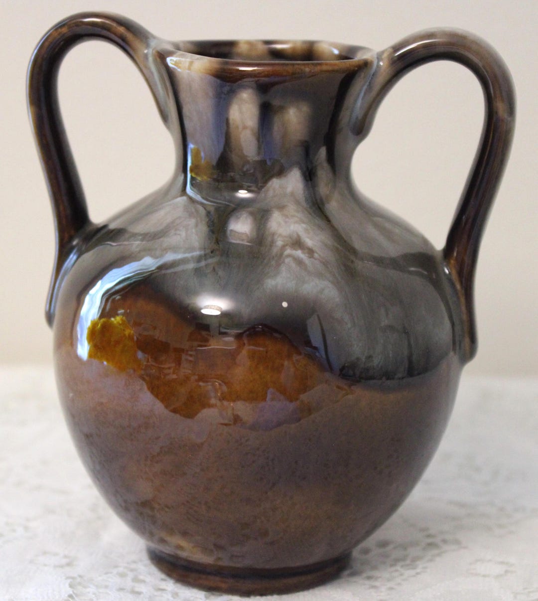 Vintage Brown Drip Glaze Pottery Jar With 2 Handles, Studio Pottery ...