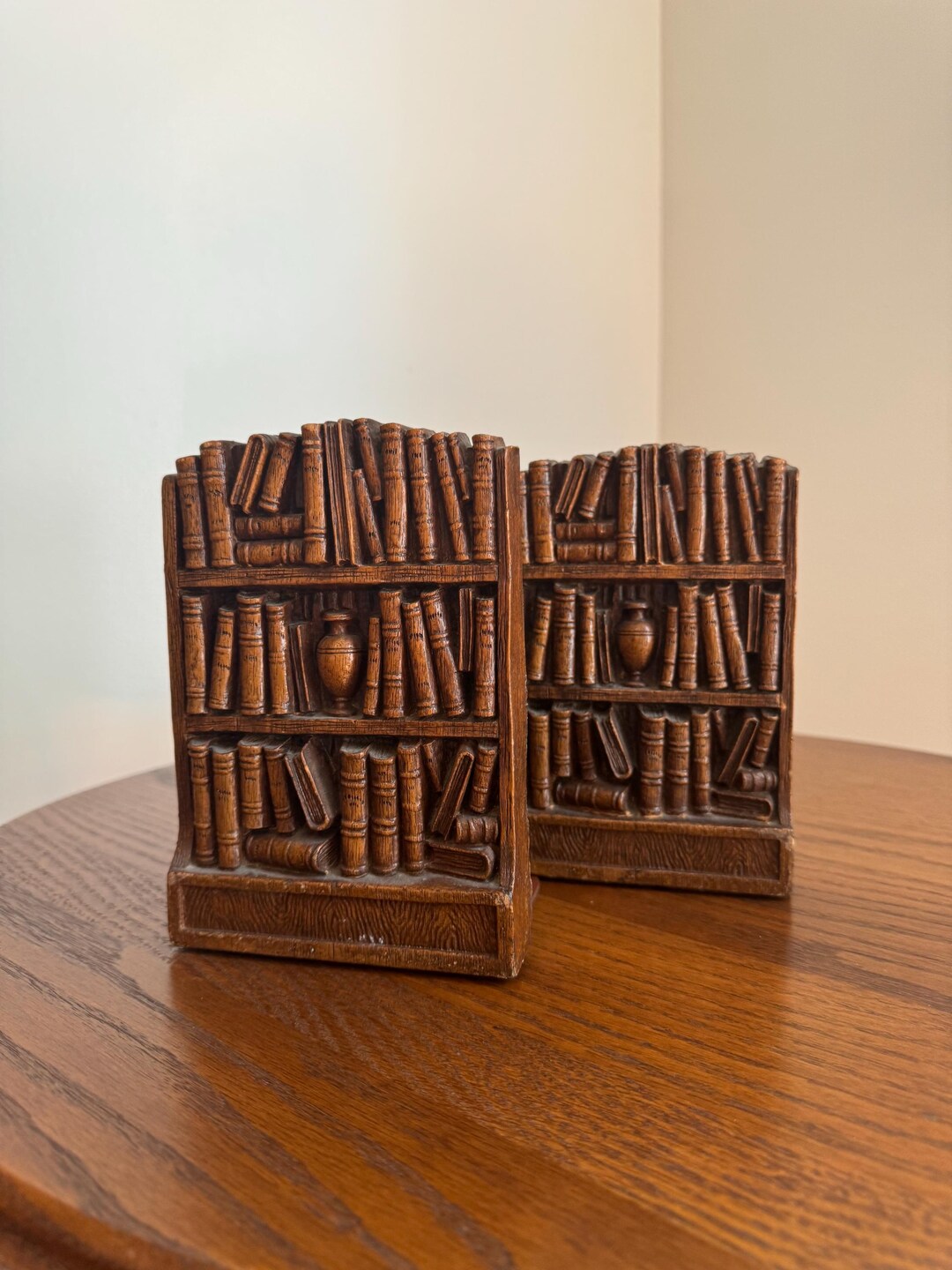 Vintage Syroco Bookends Library Bookcase Book Ends Wood Like Resin Set ...