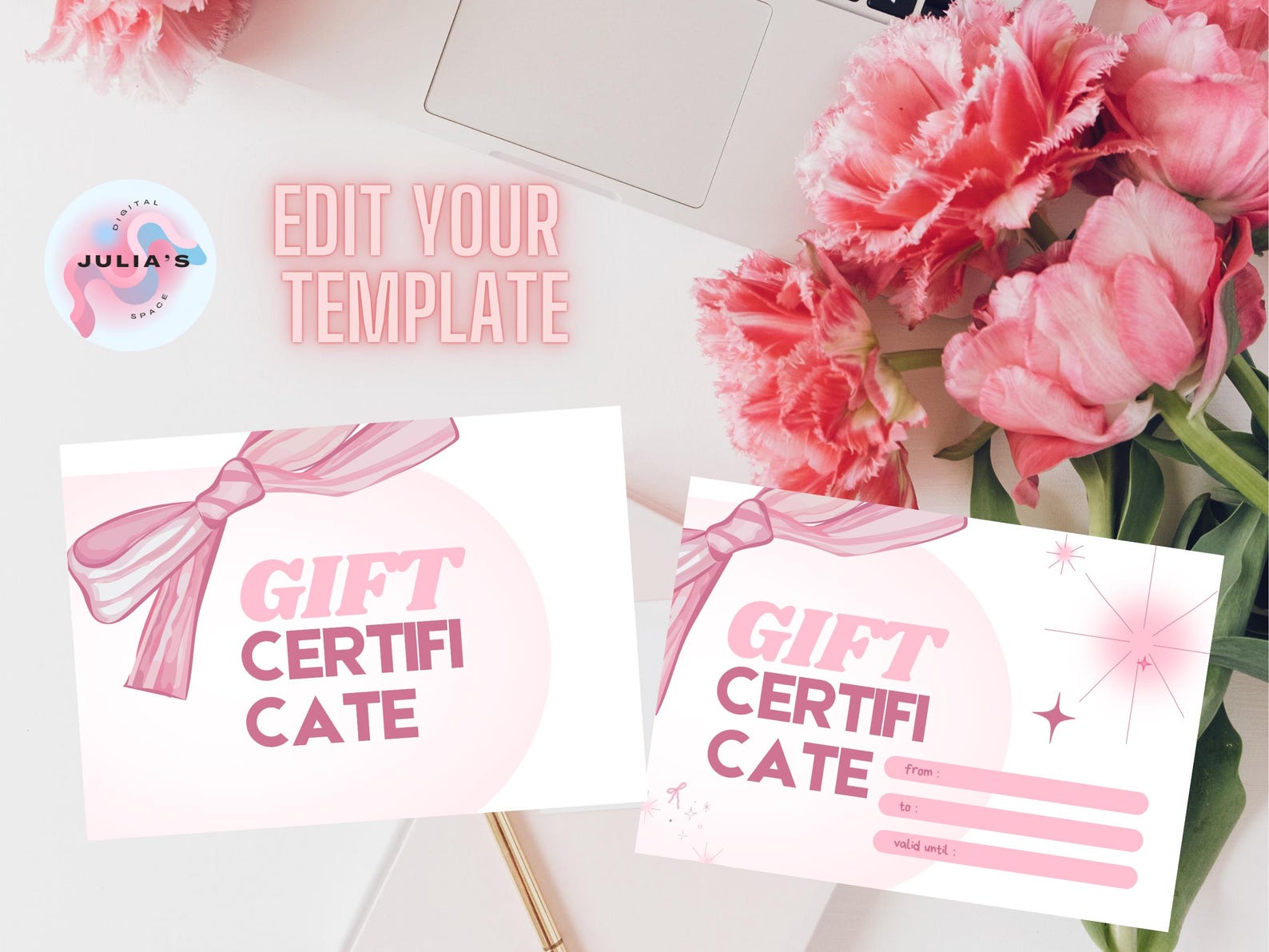 Feminine Gift Card, Bow Design, Pink Gift Certificate, Elegant Gift ...