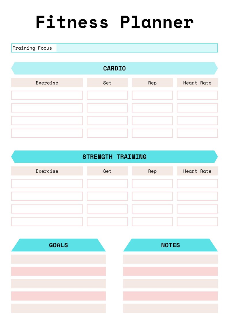 Modern Fitness Planner Sheet, Goal Tracker, Workout Log, Nutrition ...