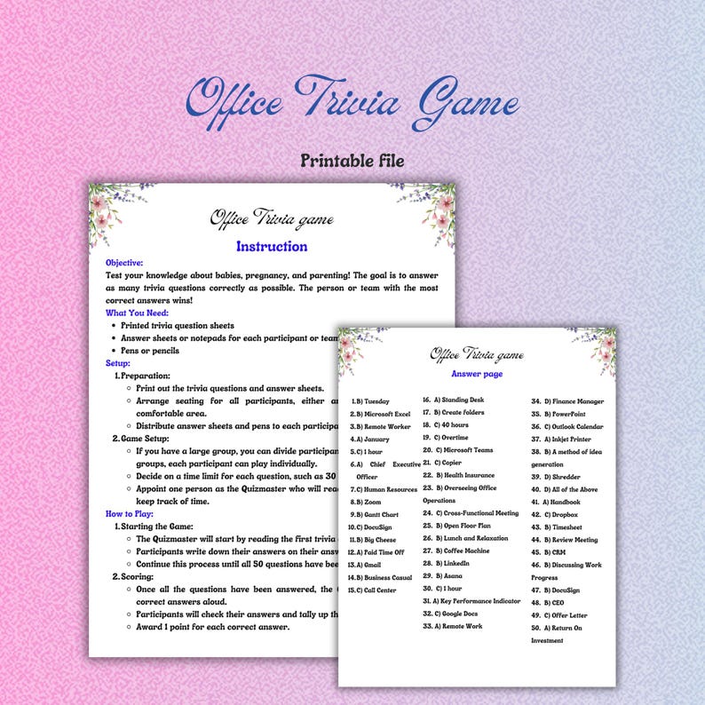 Office Trivia Game | Office Trivia | Fun Printable Quiz for Coworkers ...
