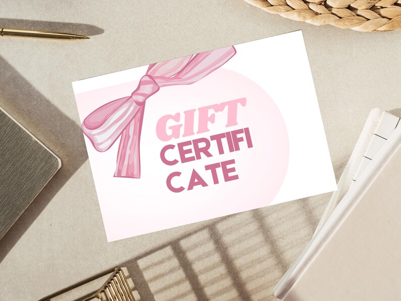 Feminine Gift Card, Bow Design, Pink Gift Certificate, Elegant Gift ...