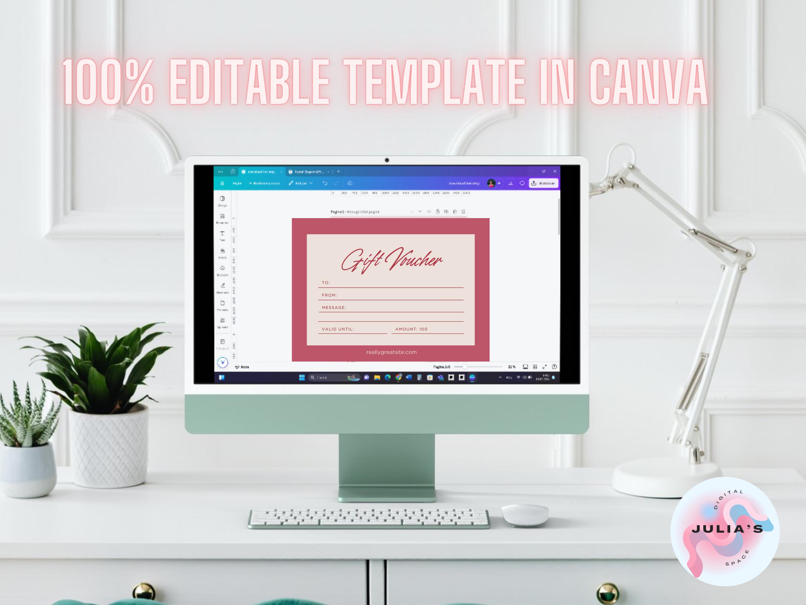 Editable Gift Certificate Template, Small Business Supplies, Printable ...