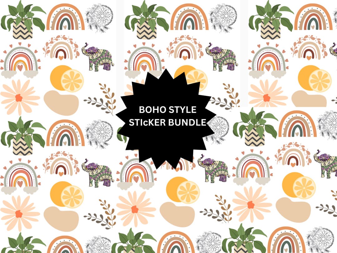 Boho Sticker Bundle, PDF and SVG Sticker Bundle Design, Boho ...