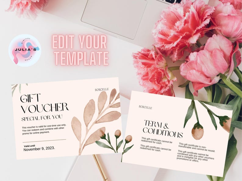 Editable Gift Certificate Template, Small Business Supplies, Printable ...