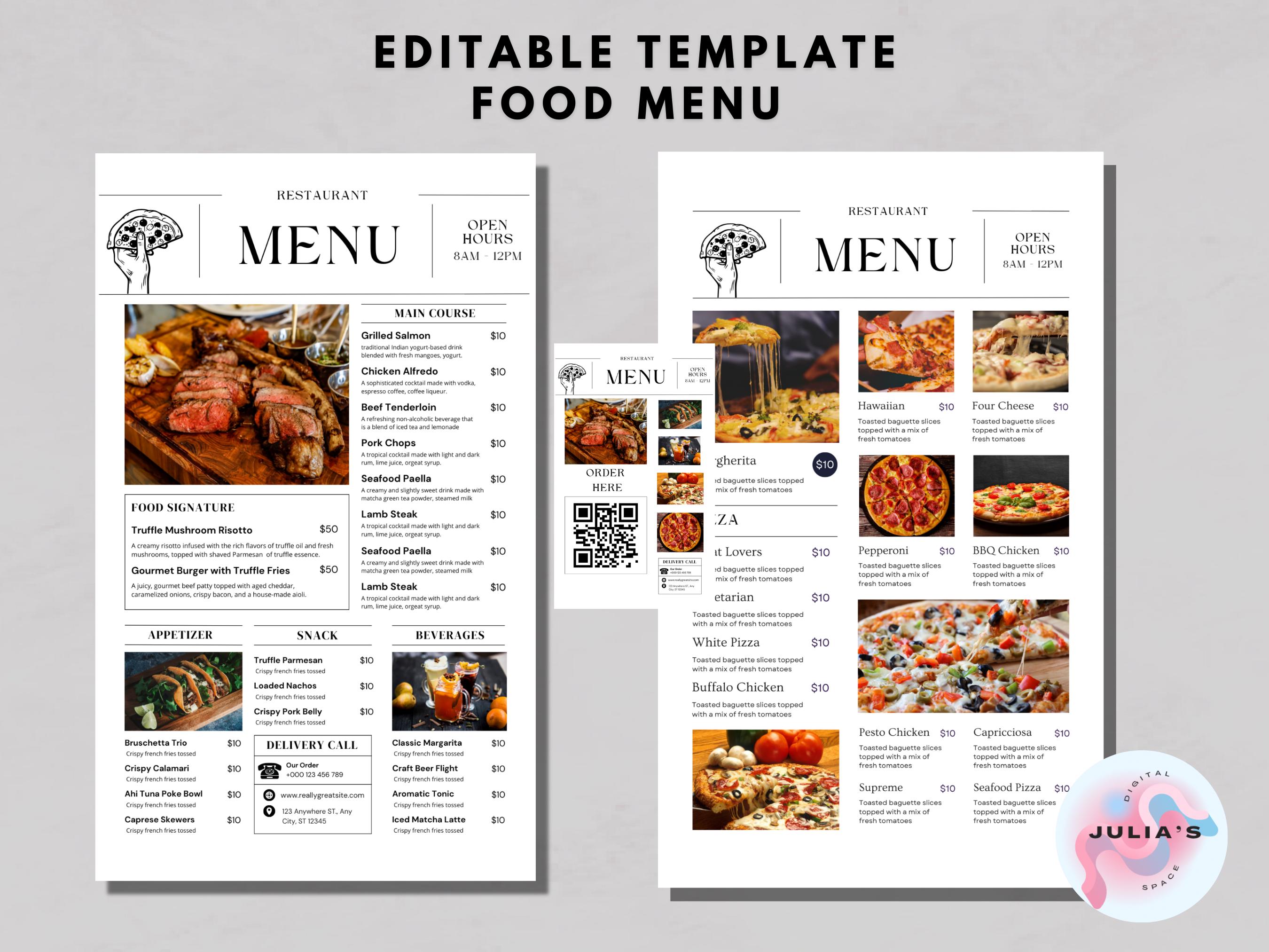 Editable Classic Restaurant Menu Template | 4 Pages | Bonus Food Images ...