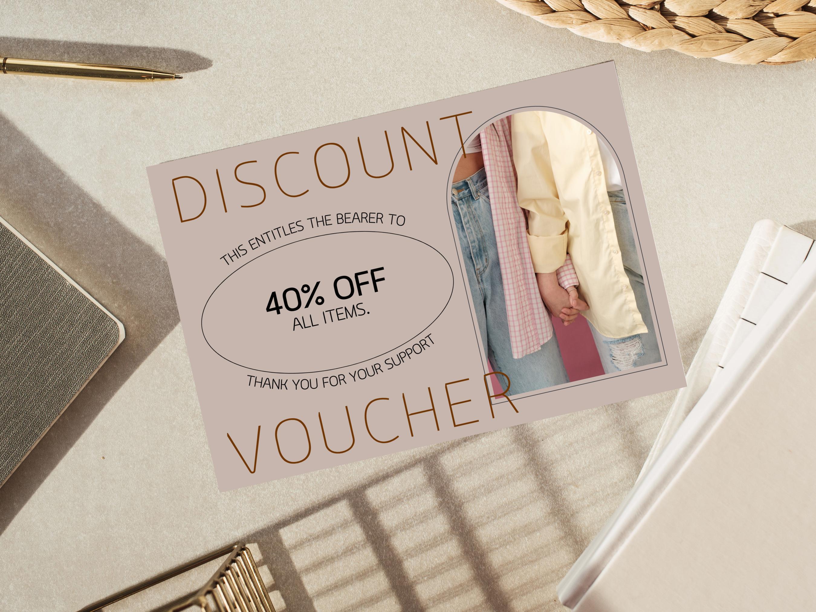 Editable Modern Discount Voucher Template | 40% off Printable Gift ...