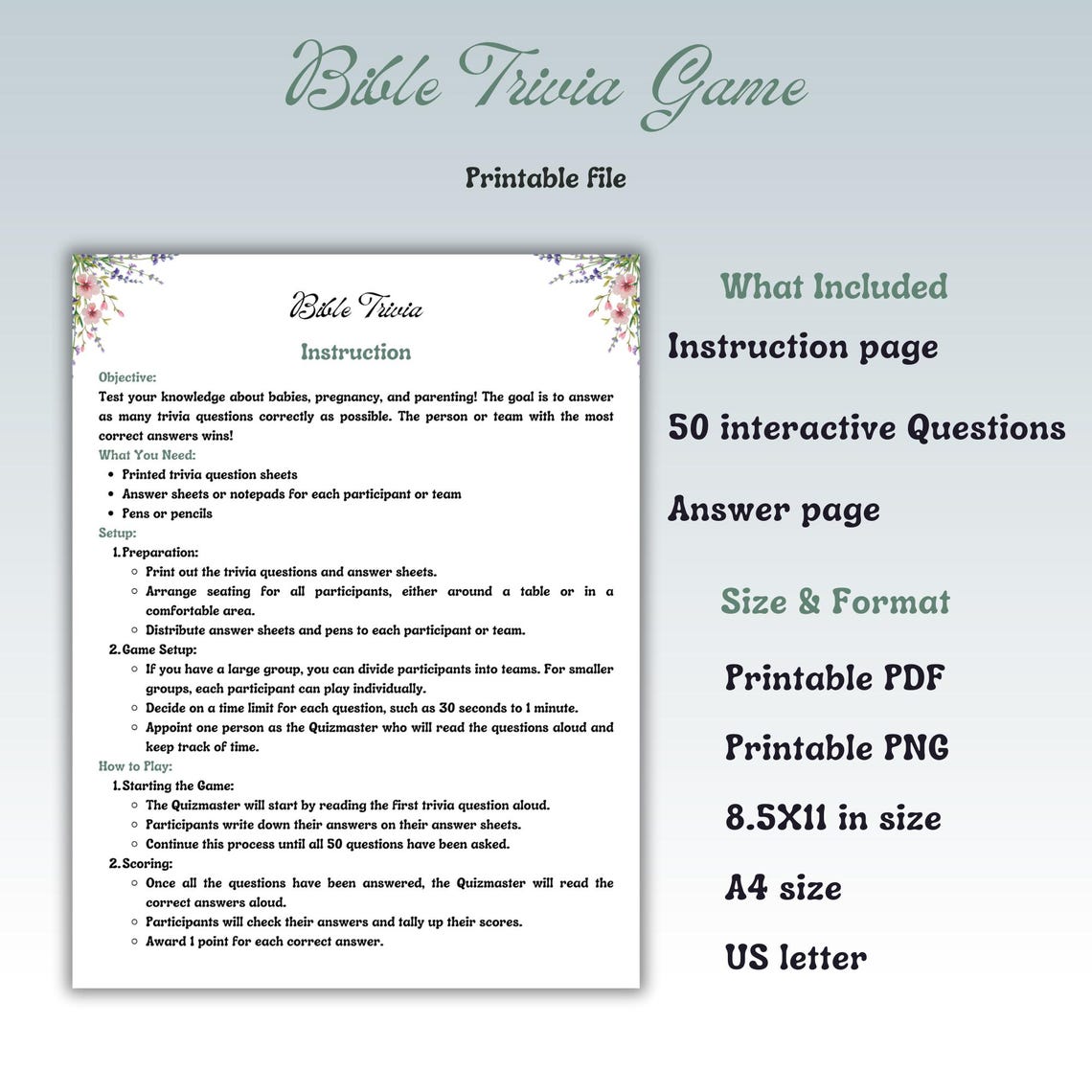 Bible Trivia Game | Fun & Interactive Printable Quiz for Church and ...