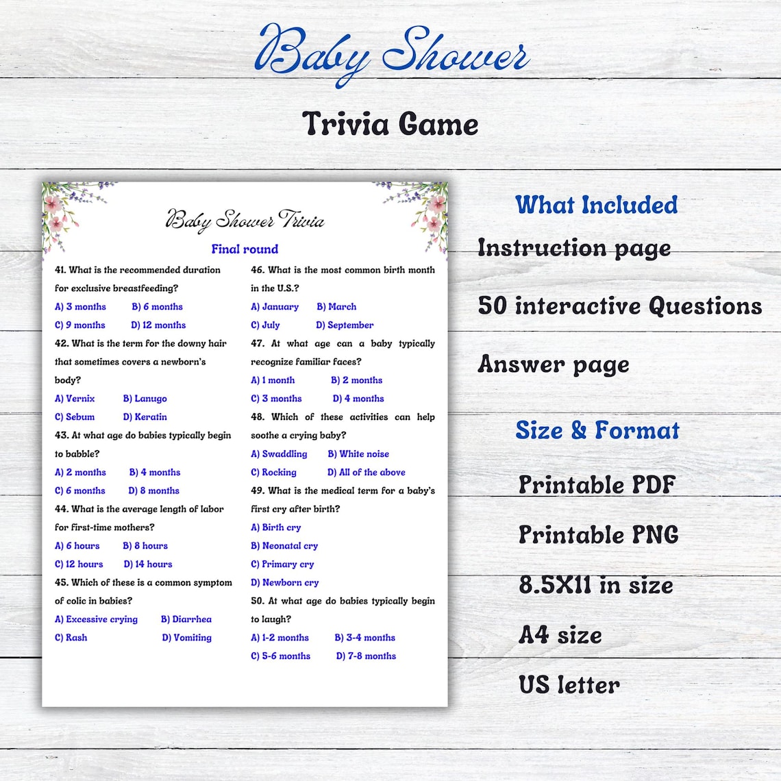 Baby Shower Trivia Game | Fun Printable Quiz (instant Download) - Etsy