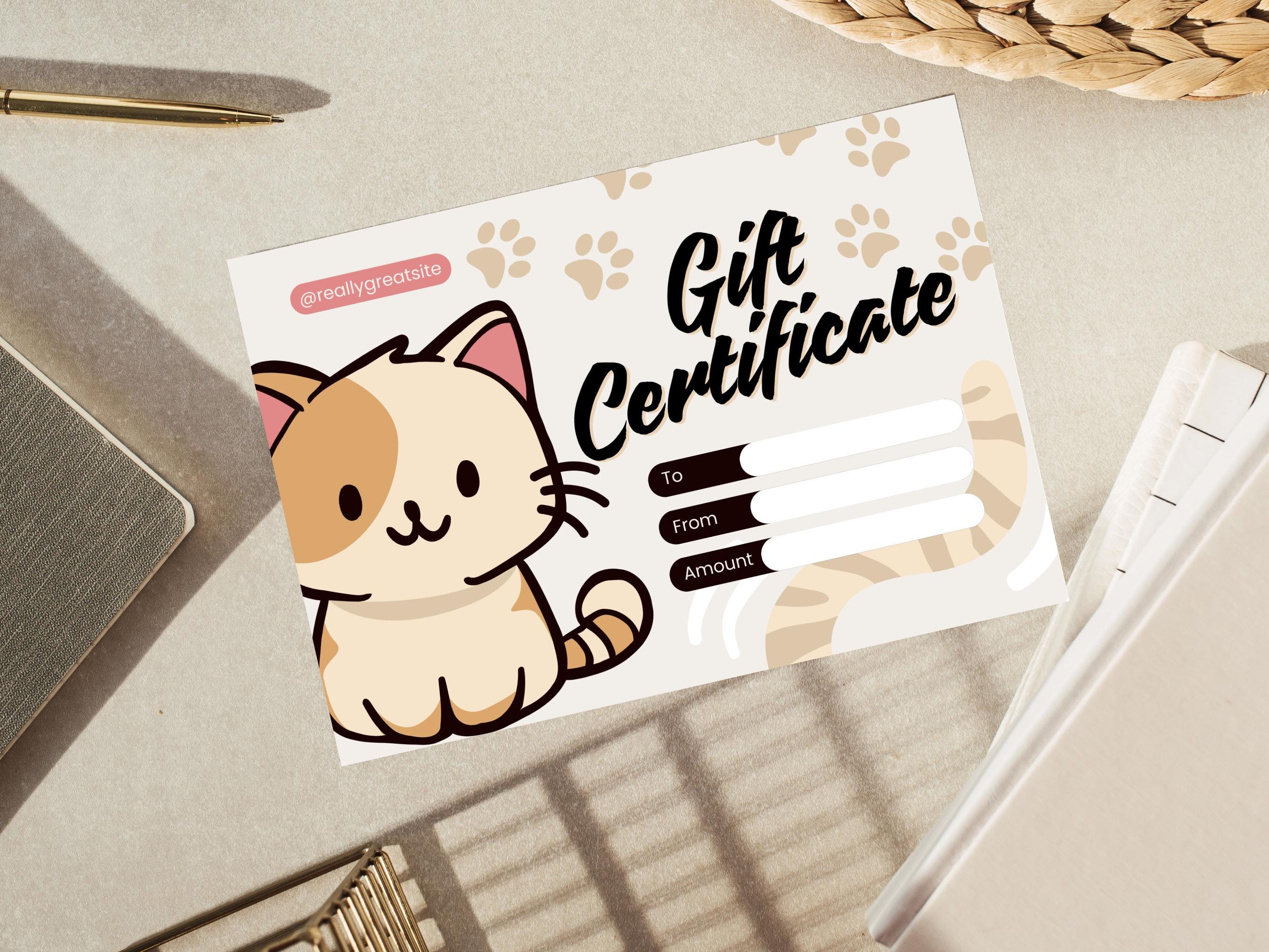 Editable Cute Cat Gift Certificate Template | Printable Canva Design ...