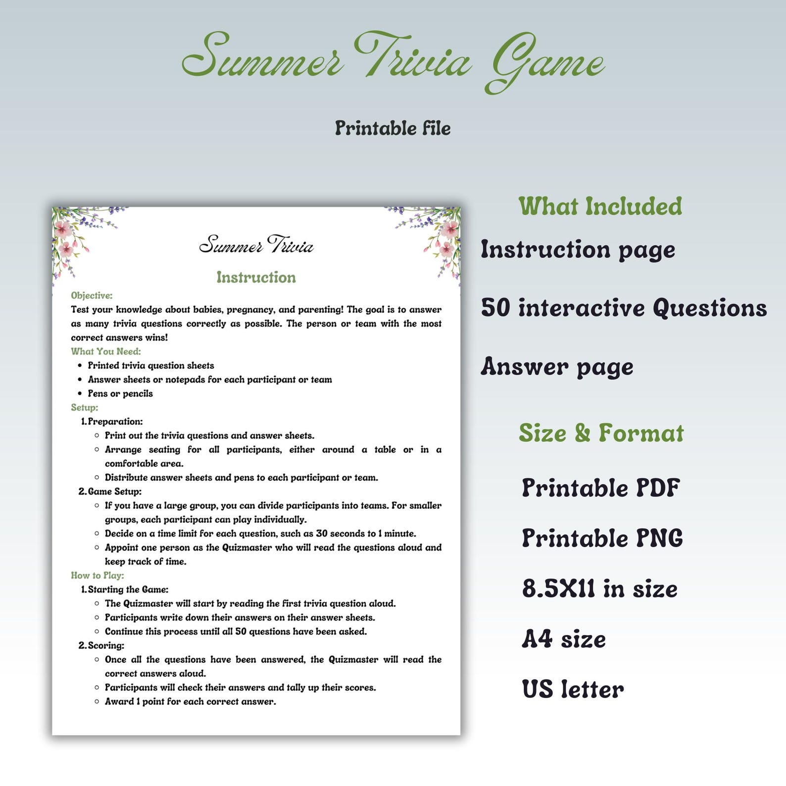 Summer Trivia Game | Printable Quiz for Parties (digital Download) - Etsy