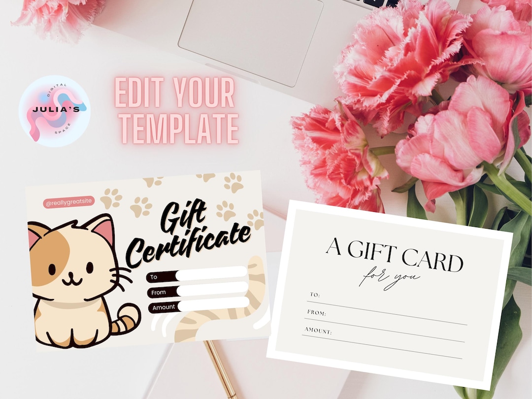 Editable Cute Cat Gift Certificate Template | Printable Canva Design ...