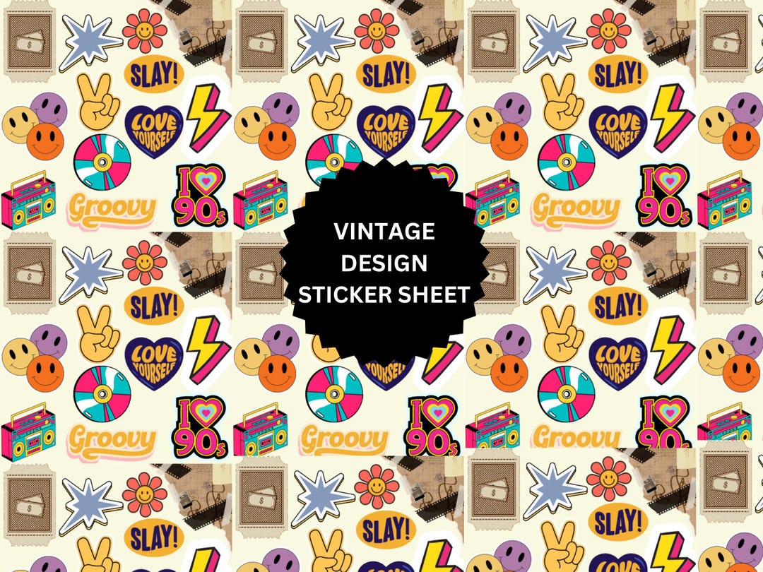 Vintage Design, Vintage Sticker Bundle, Retro Sticker Sheet, Antique ...