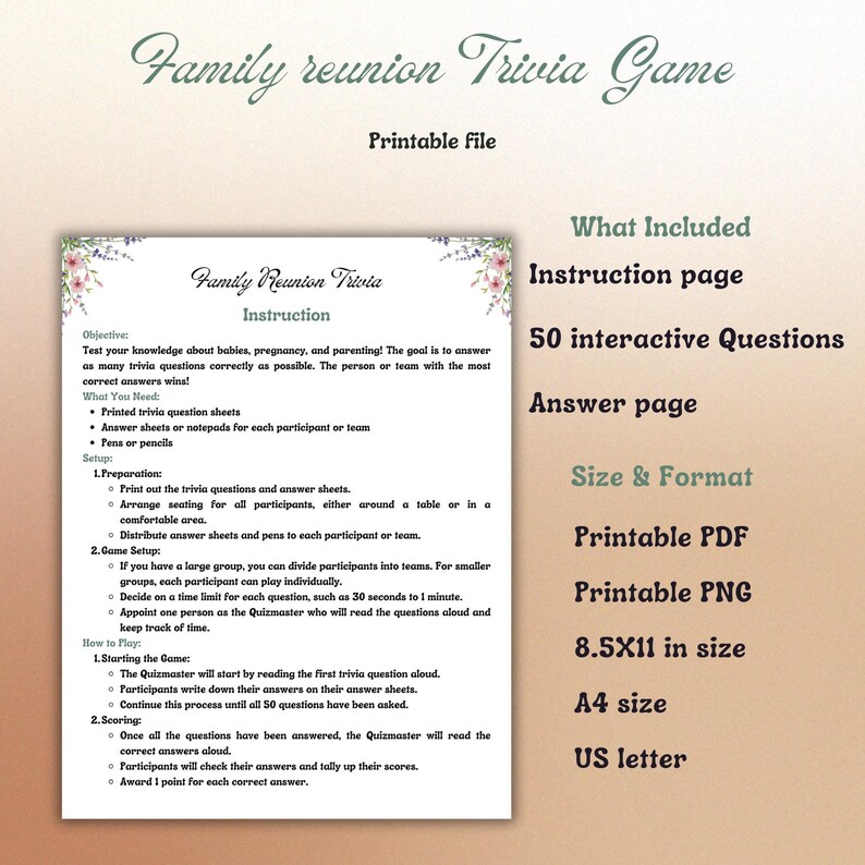 Family Reunion Trivia Game | Fun and Interactive Printable Quiz for All ...