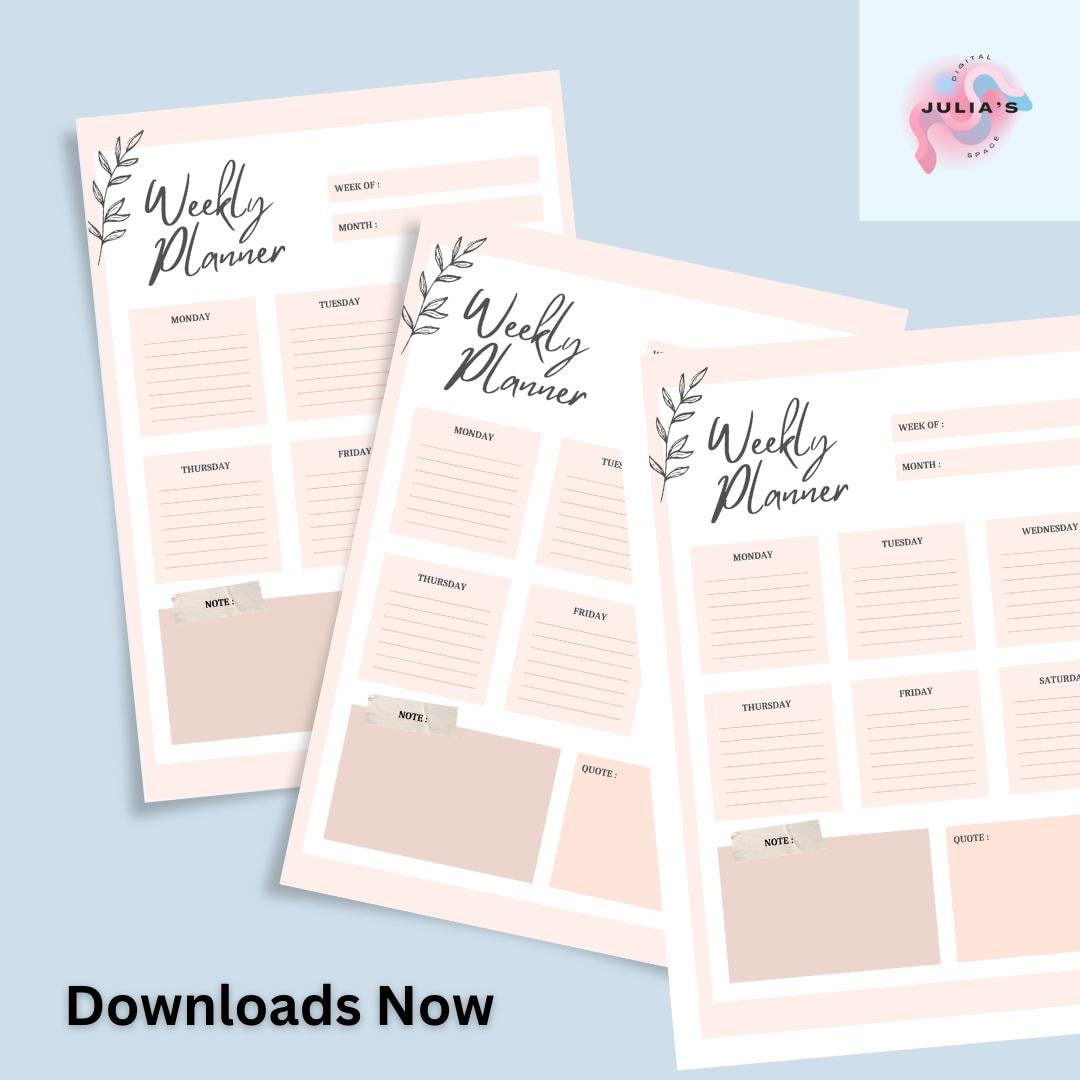 Pink Minimal Weekly Planner, Elegant and Functional Organizer for ...