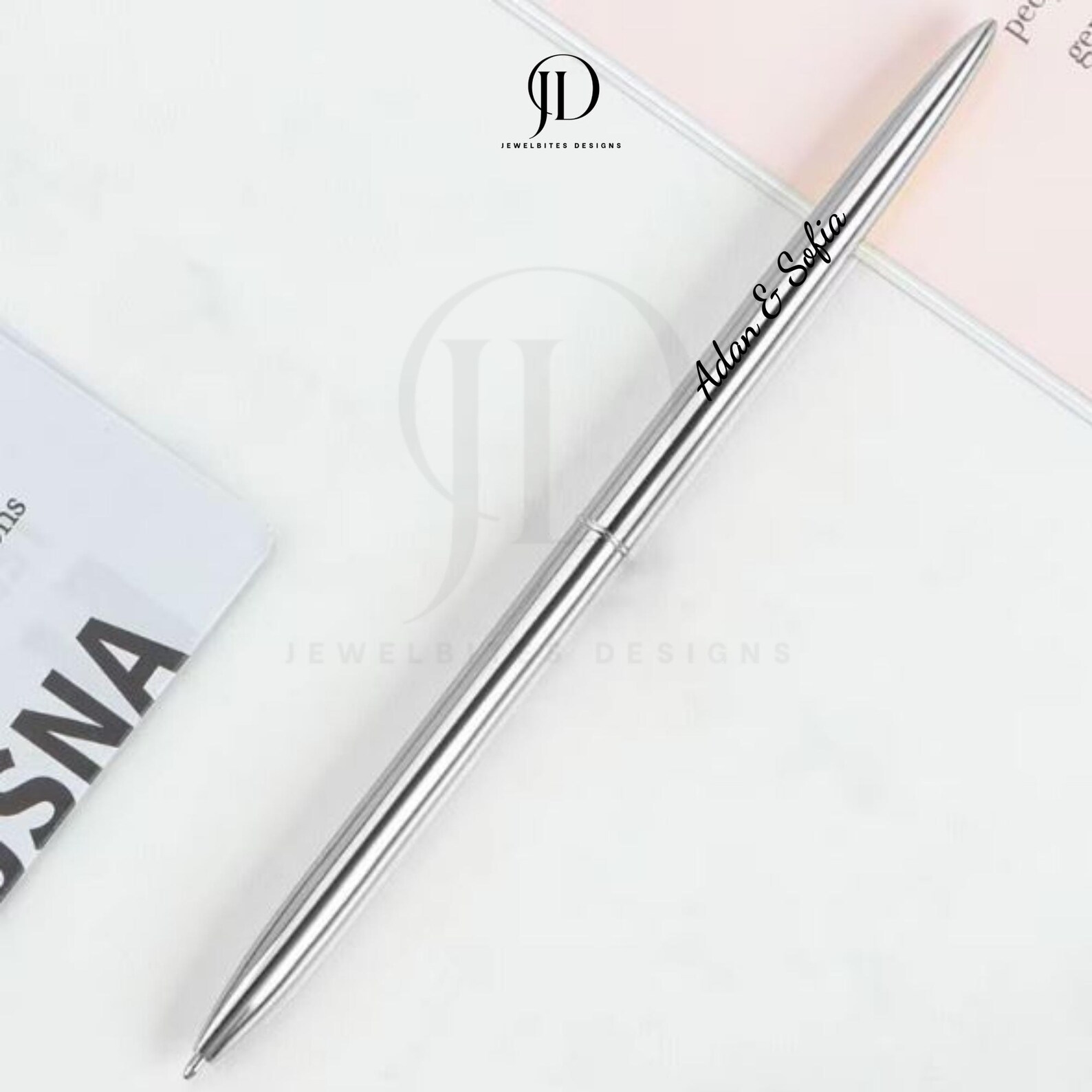 Custom Engraved Silver Metal Ballpoint Pen: Slim Modern Design, Black ...