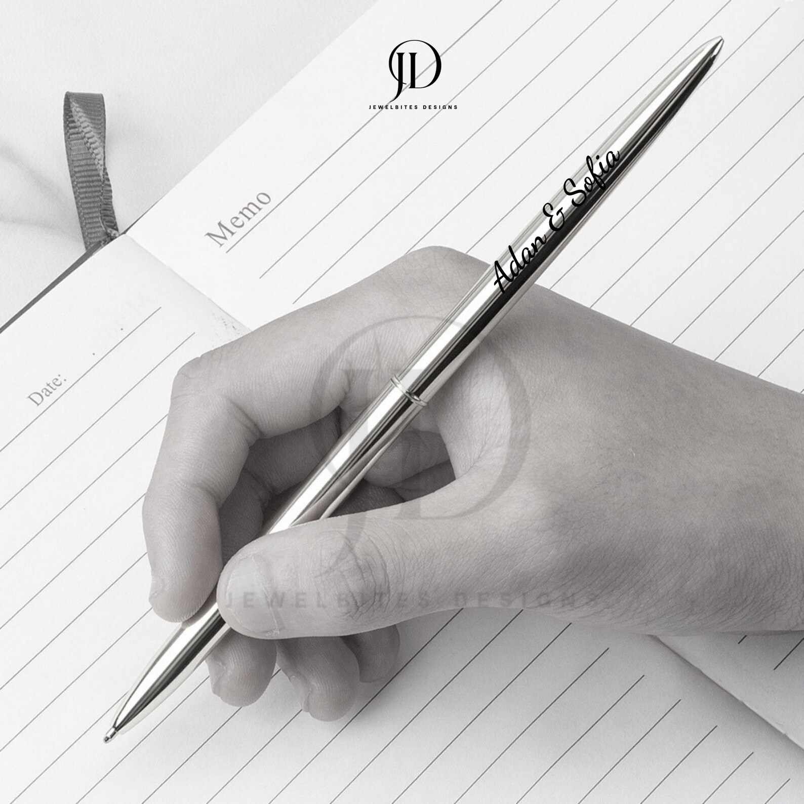 Custom Engraved Silver Metal Ballpoint Pen: Slim Modern Design, Black ...