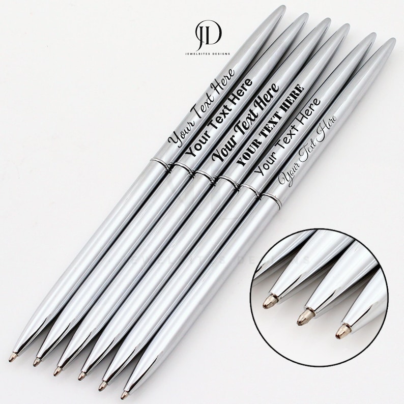 Custom Engraved Silver Metal Ballpoint Pen: Slim Modern Design, Black ...