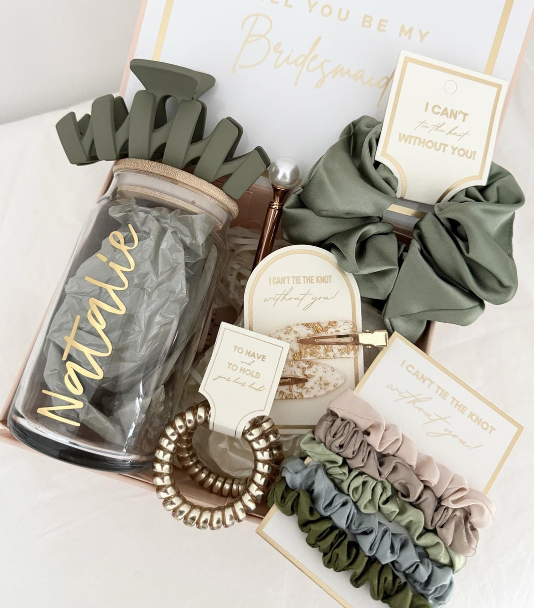 Bridesmaid Proposal Box: Personalized Glass & Hair Accessories - Etsy