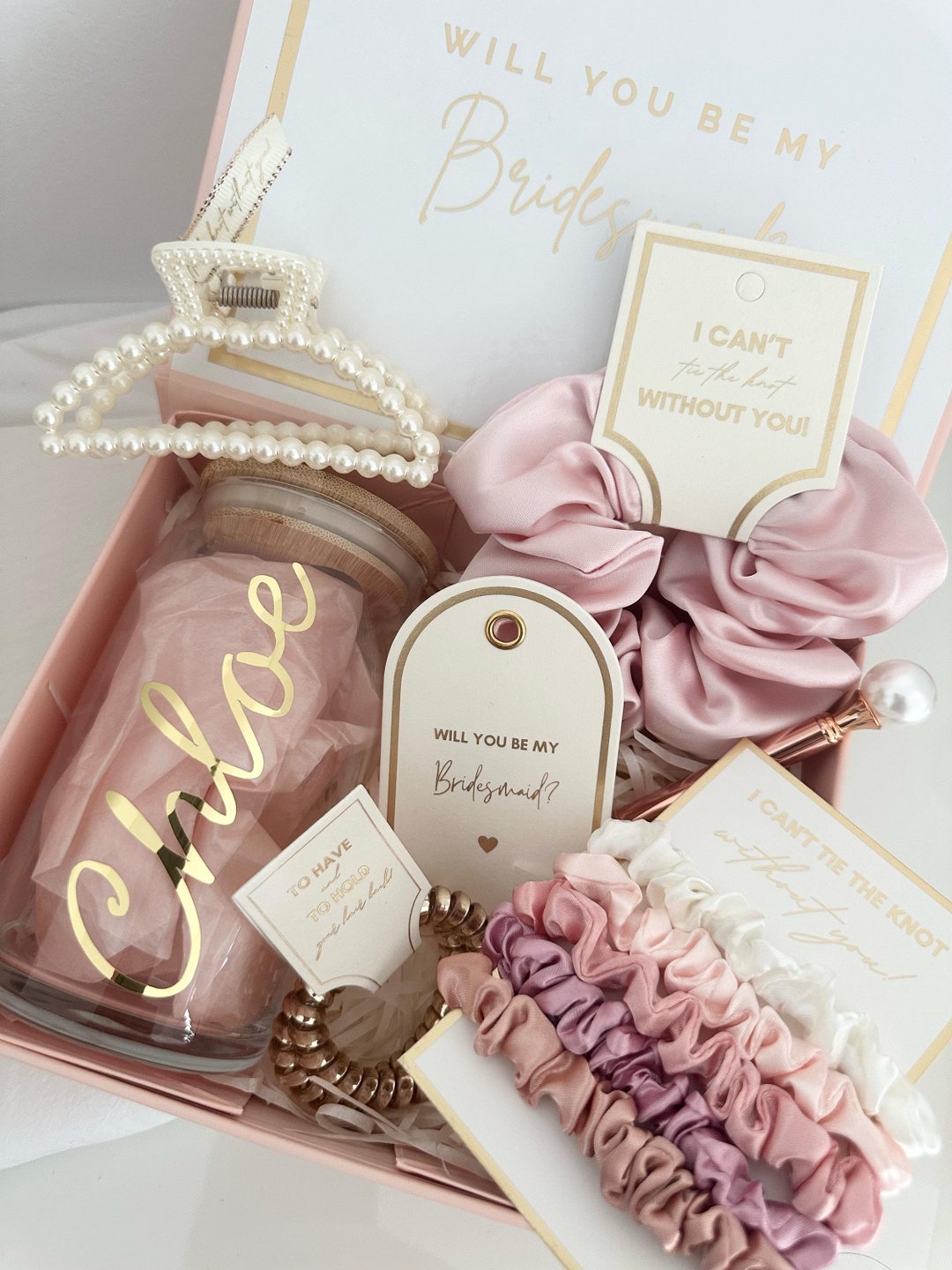 Bridesmaid Proposal Box: Personalized Glass & Hair Accessories Gift Set ...