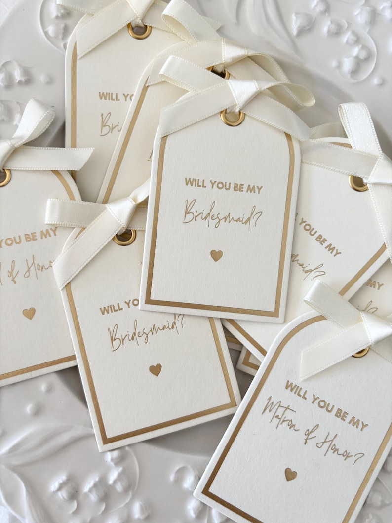 Bridesmaid Proposal Card: Ivory Ribbon, Gold Lettering - Etsy