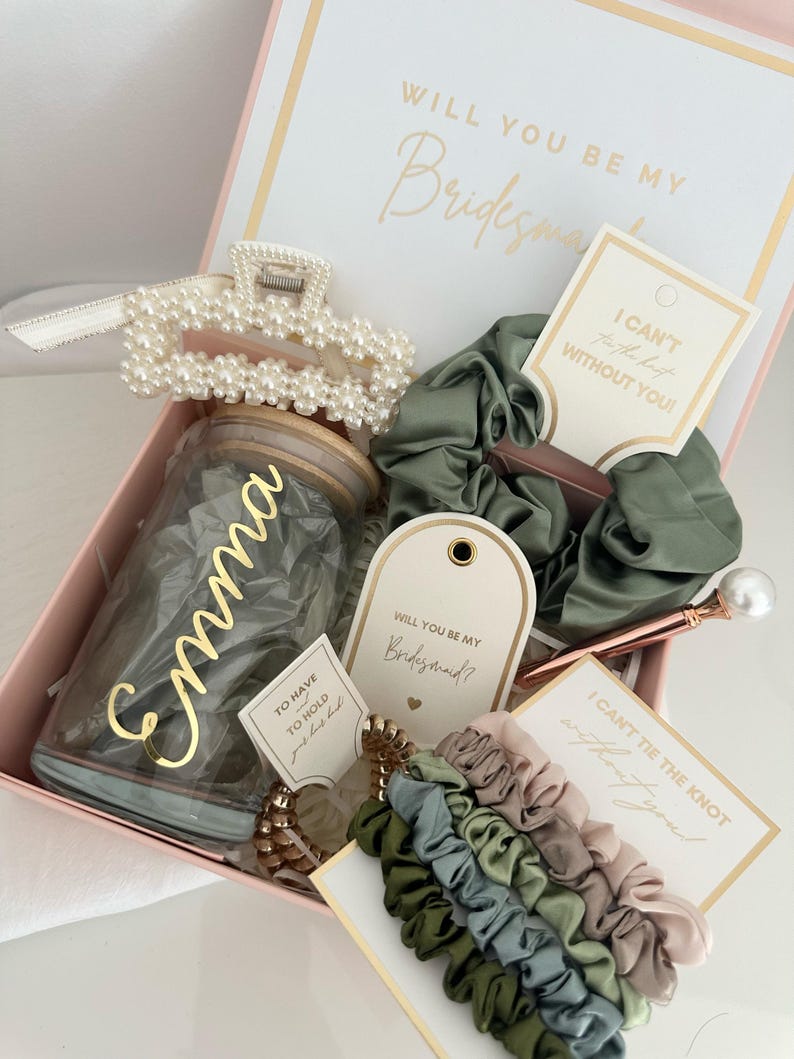 Bridesmaid Proposal Box: Personalized Glass & Hair Accessories Gift Set ...