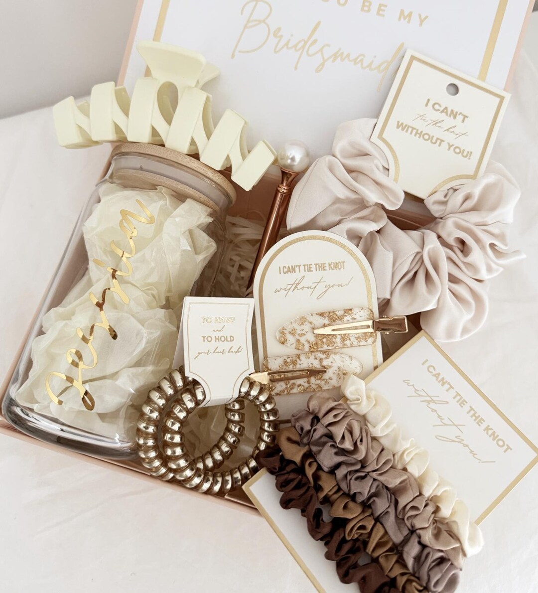 Bridesmaid Proposal Box: Personalized Glass & Hair Accessories Gift Set ...