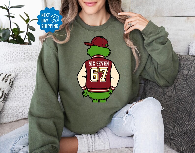 Funny 67 Six Seven Meme Christmas Sweatshirt, Grinch 67 Hand Holiday ...