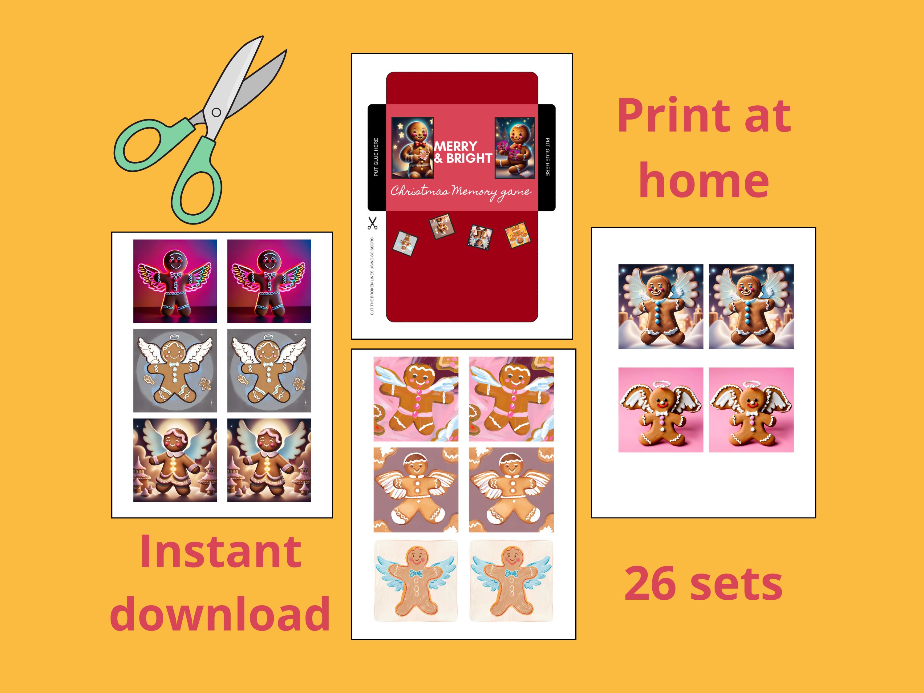 Ginger Bread Man Angel Memory Game Christmas | Gingerbread Print ...