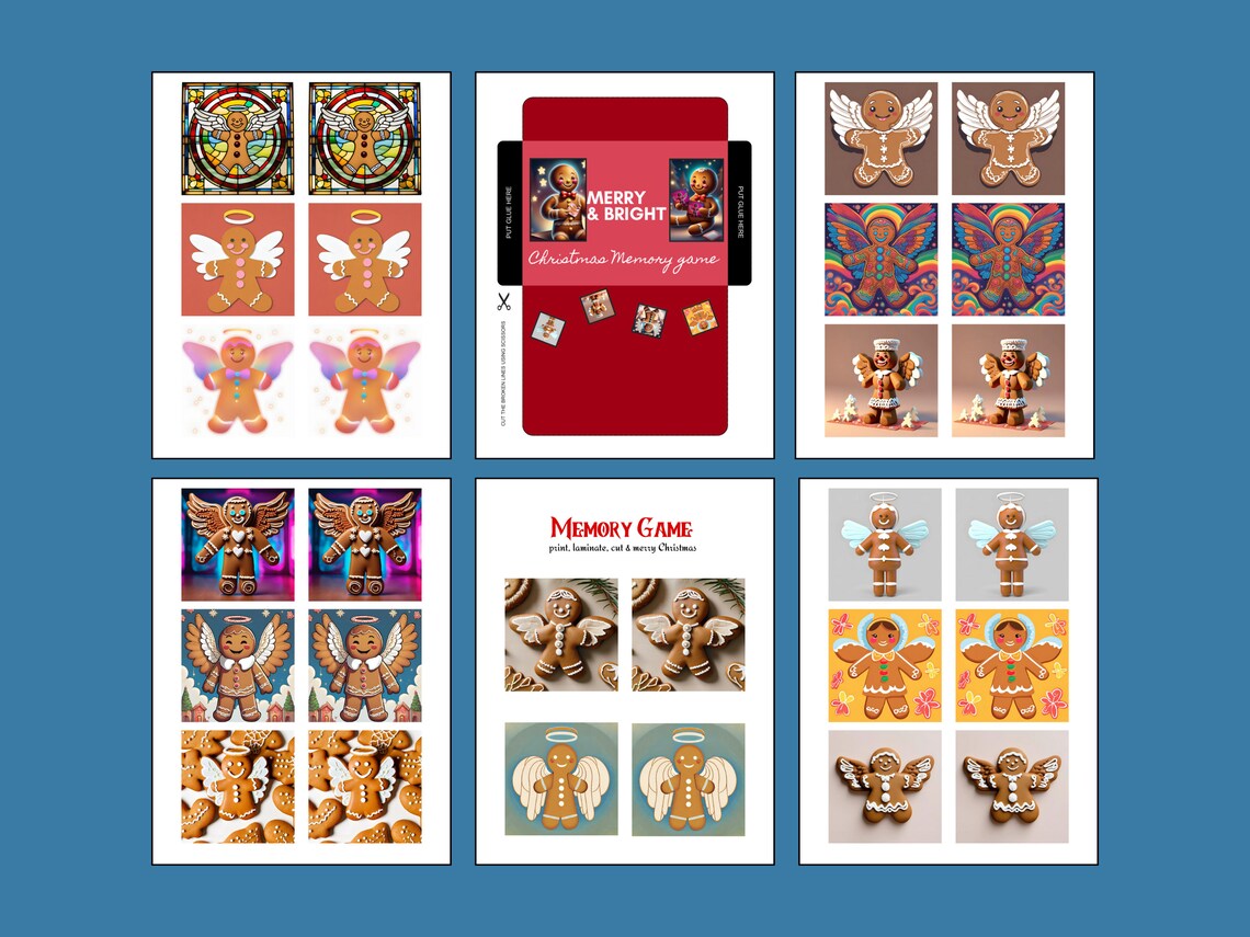 Gingerbread Angel Christmas Memory Game: Printable Xmas Gift (digital ...