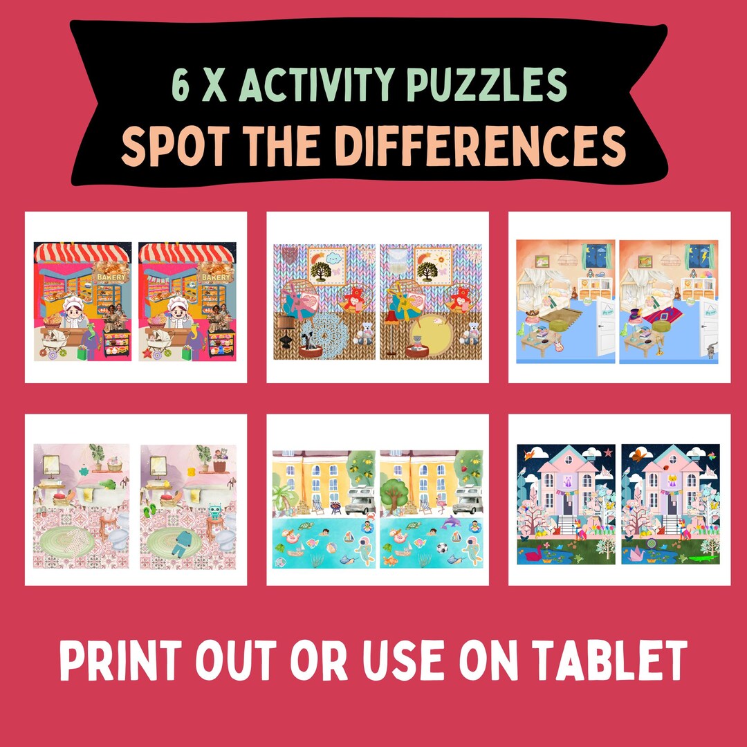Spot the Differences, 6 Printable Puzzles for Kids, Printable Games for ...