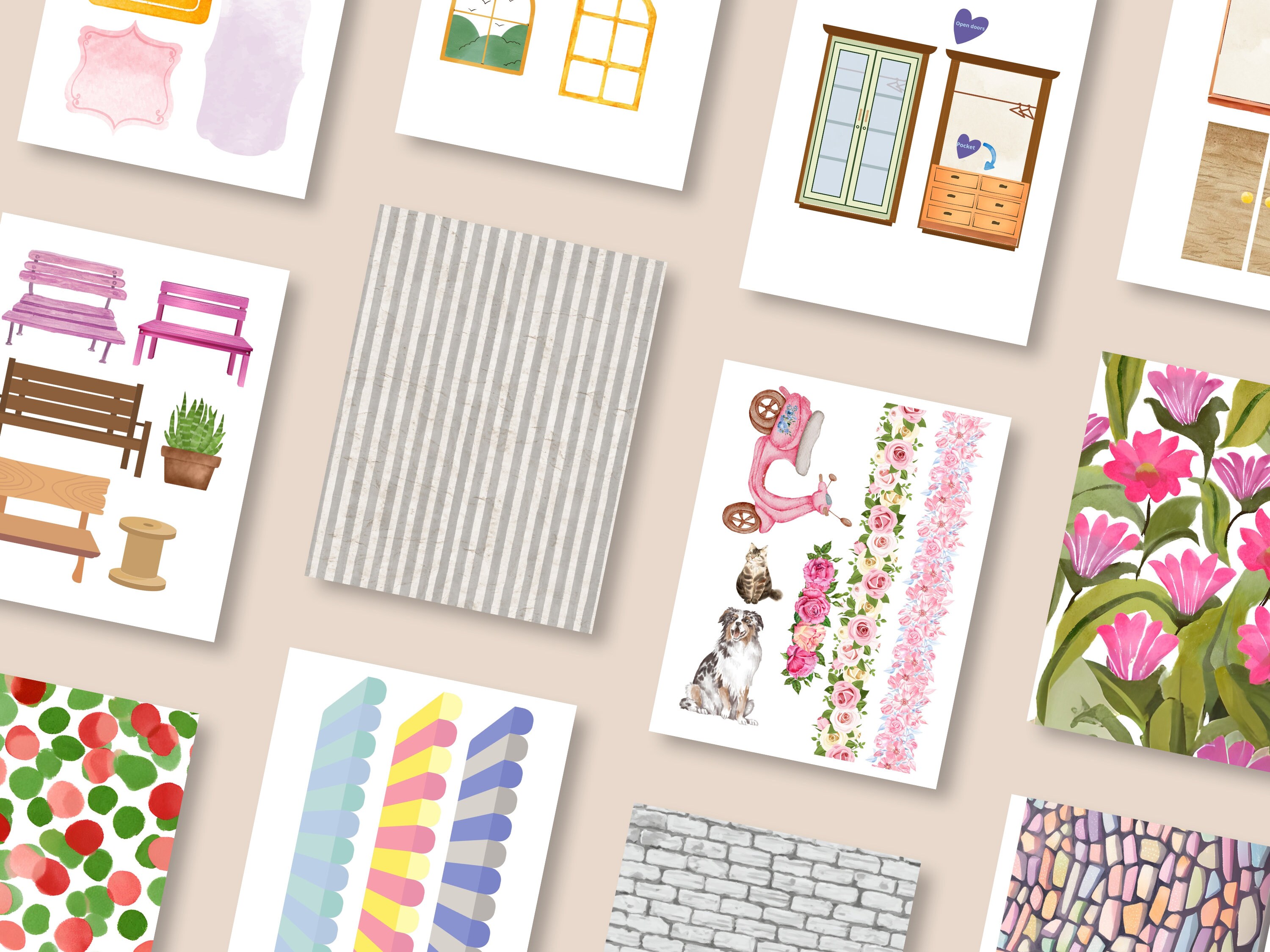 Storefront Printable Paper Set Digital Collage Pack Scrapbook Junk ...