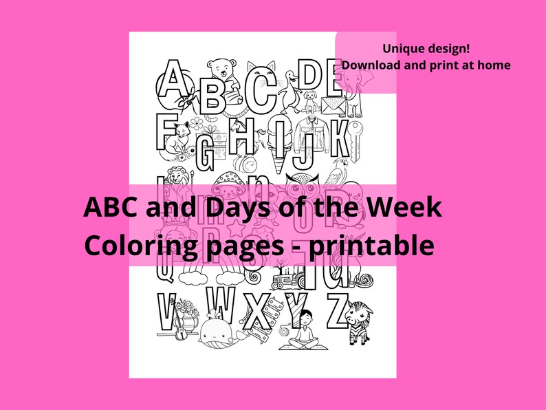 ABC & Days of the Week Coloring Pages: Educational Printable (digital ...