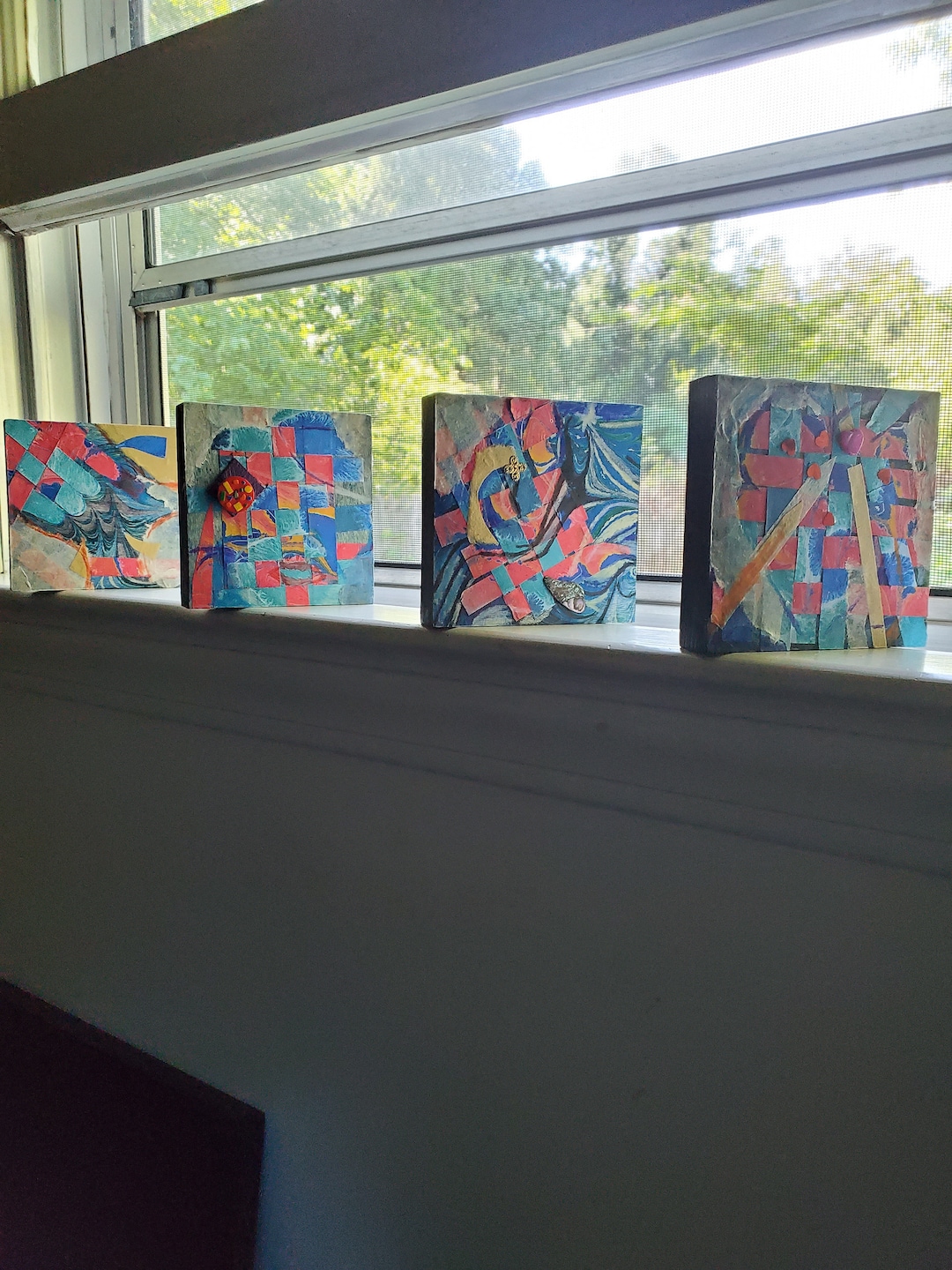 Four Square Art | Marbling | Collage | Painting | Assemblage | - Etsy