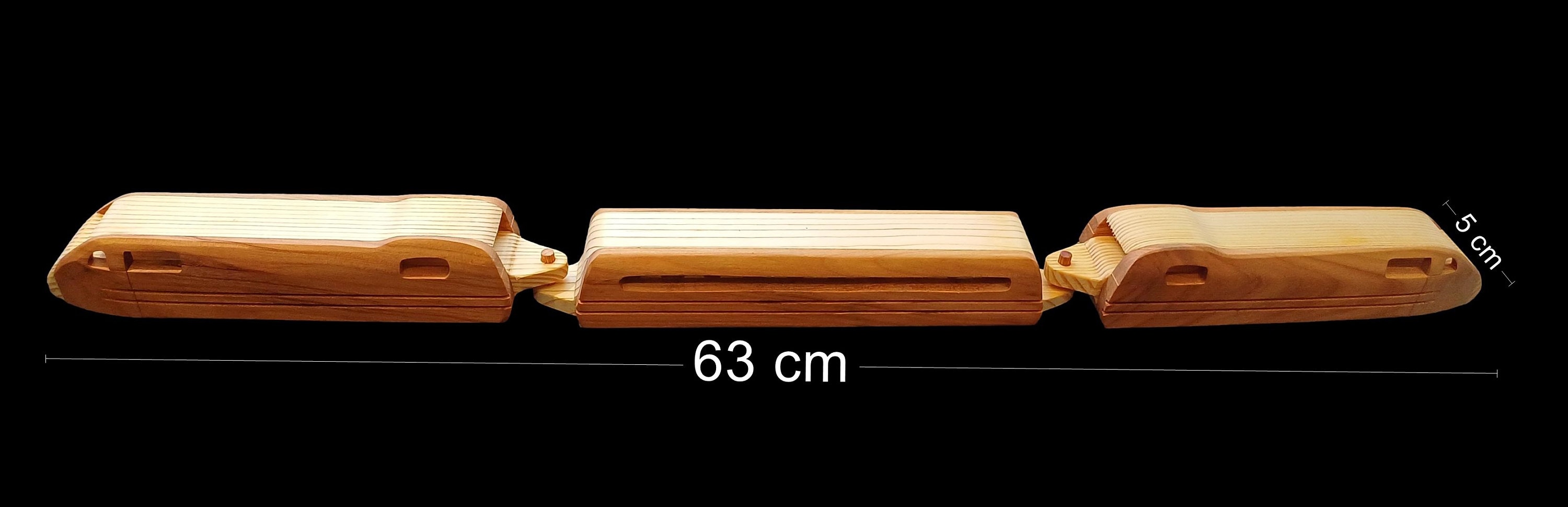 Handcrafted Wooden 3-piece Train Model 63cm Long Movable Wheels Unique ...