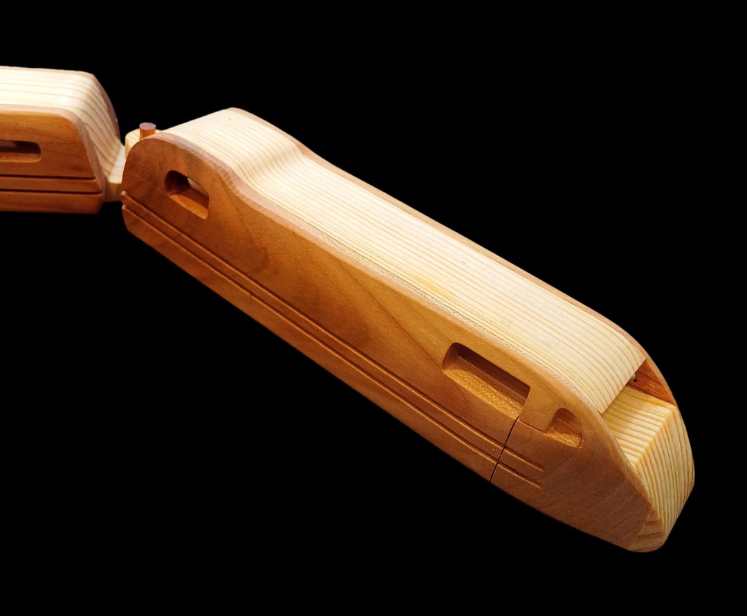 Handcrafted Wooden 3-piece Train Model 63cm Long Movable Wheels Unique ...